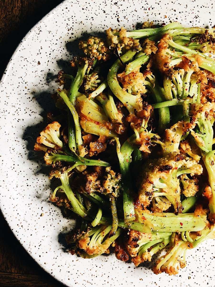Oven Roasted Sprouting Cauliflower with Garlic Infused Buffalo Honey ...